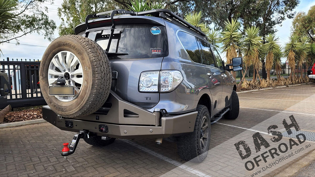 Y62 Patrol S4-5 Predator Rear Bar with Tyre Carrier - Satin Black